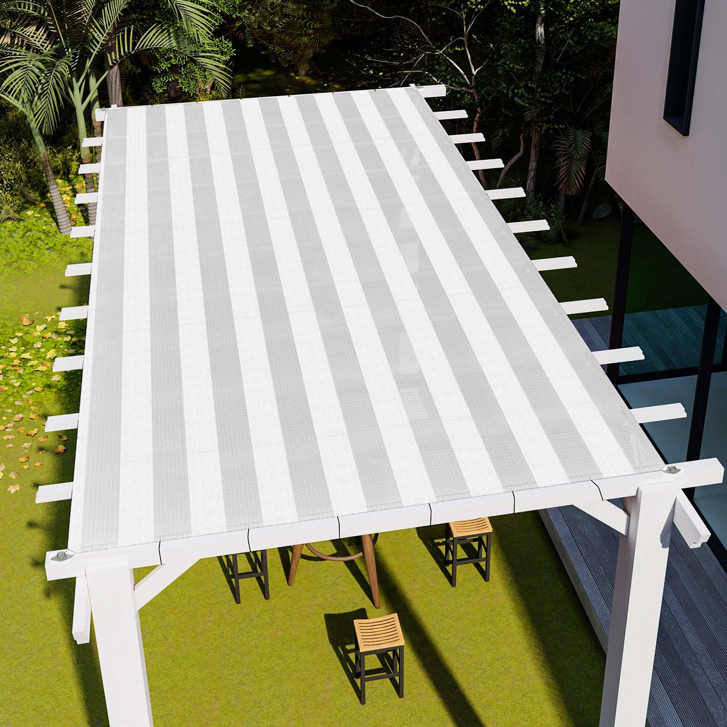Gray Stripe 8-15ft Straight Edge Sun Shade Sail for Canopy Awning Patio ...