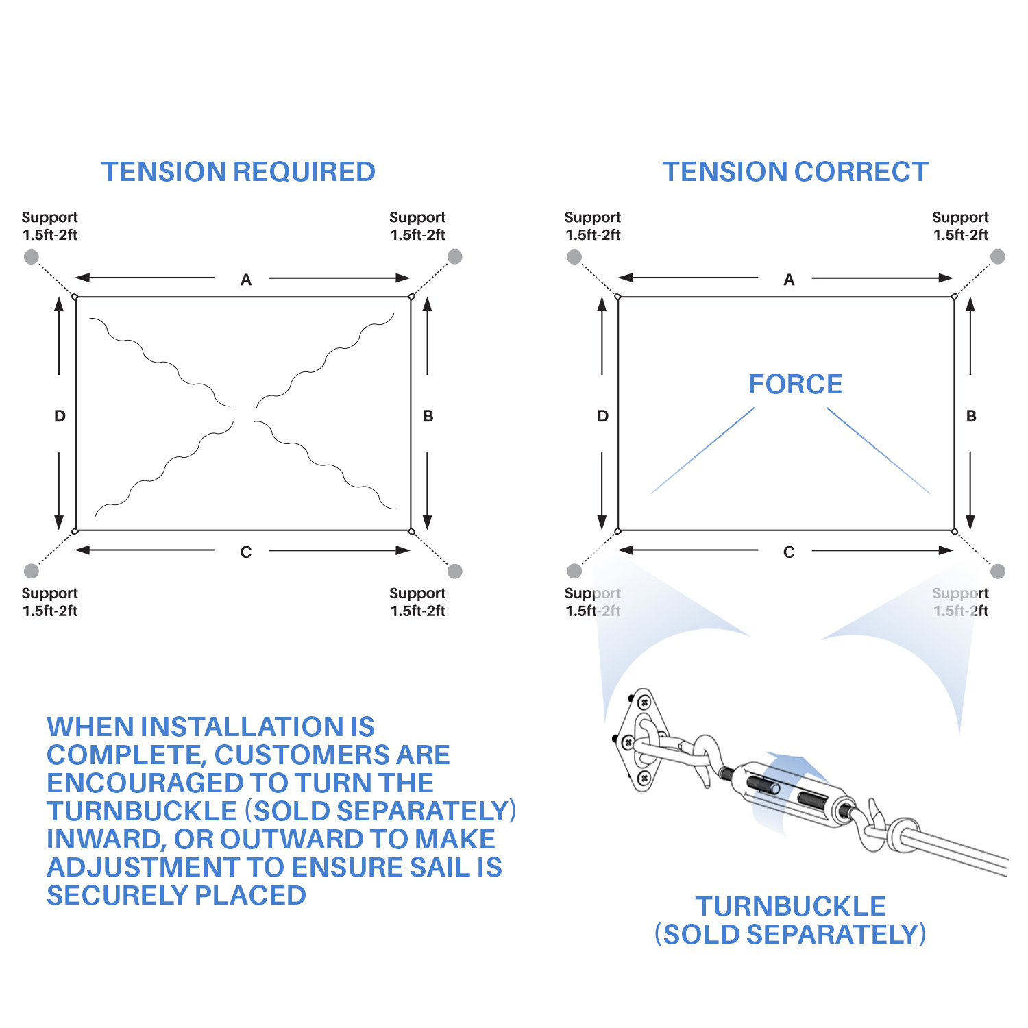 Blue 16-40ft Straight Edge Sun Shade Sail 240GSM Canopy Awning Patio ...